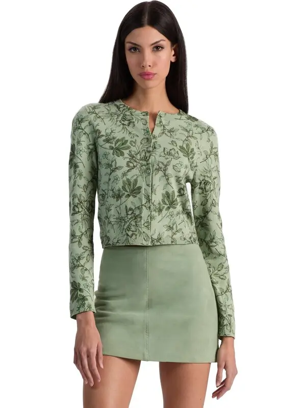 Alice + Olivia Carson Printed Cropped Cardigan - Mystic Garden Sage