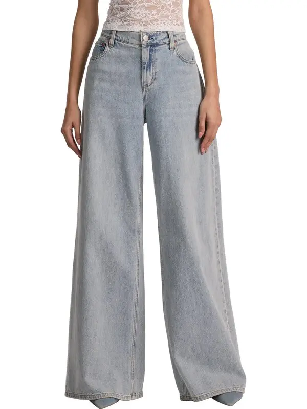 Alice + Olivia Wide Leg Cotton Jeans - Darla Light Indigo