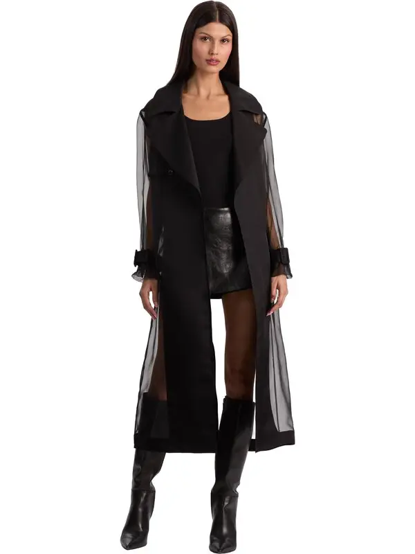 Alice + Olivia Sheer Maxi Trench Coat - Black