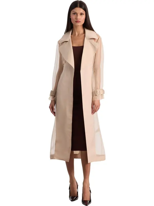 Alice + Olivia Silvia Sheer Maxi Trench Coat - Latte