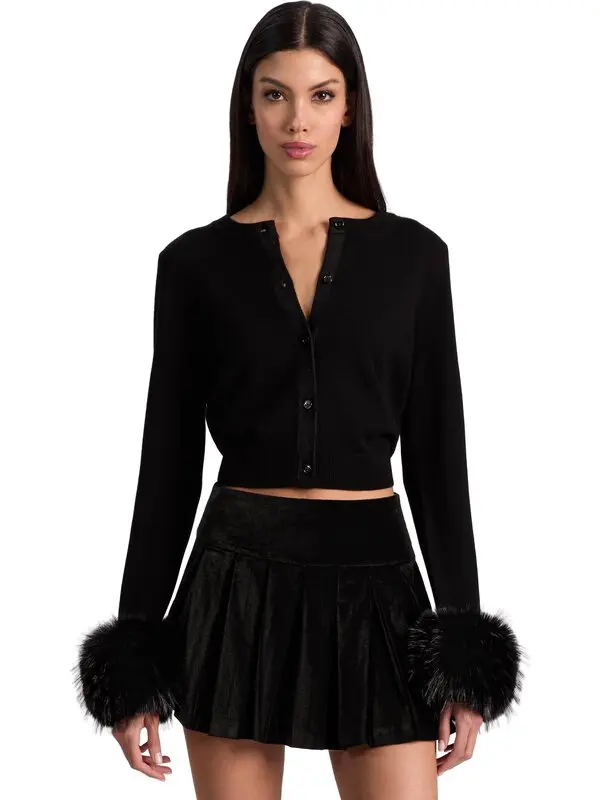 Alice + Olivia Dollie Faux Fur Cuff Cardigan - Black