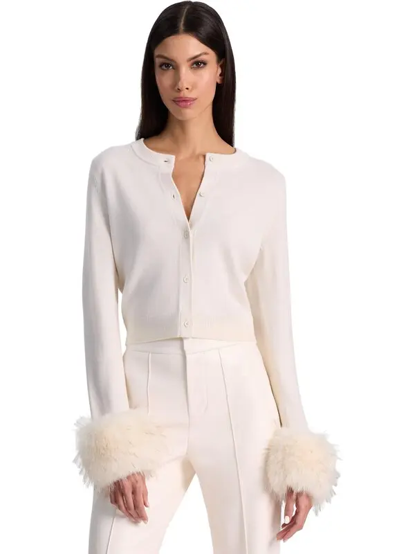 Alice + Olivia Dollie Faux Fur Cuff Cardigan - Soft White