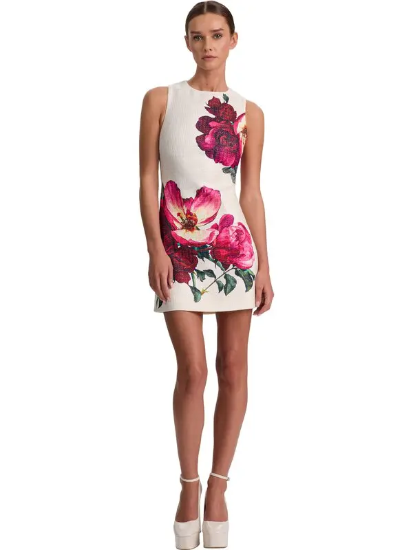 Alice + Olivia Clyde Mini Dress With Floral Print - Empress Bloom Off White