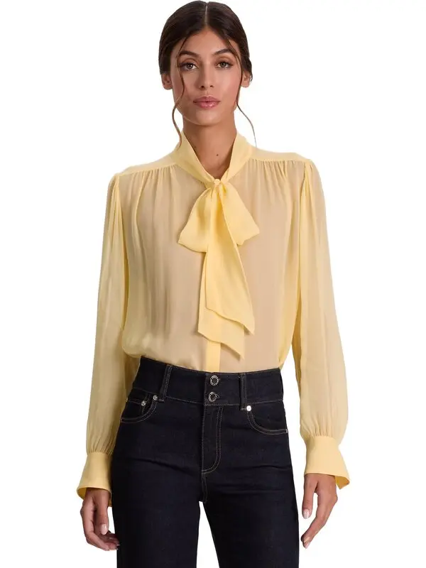 Alice + Olivia Thayer Tie Neck Blouse - Butter