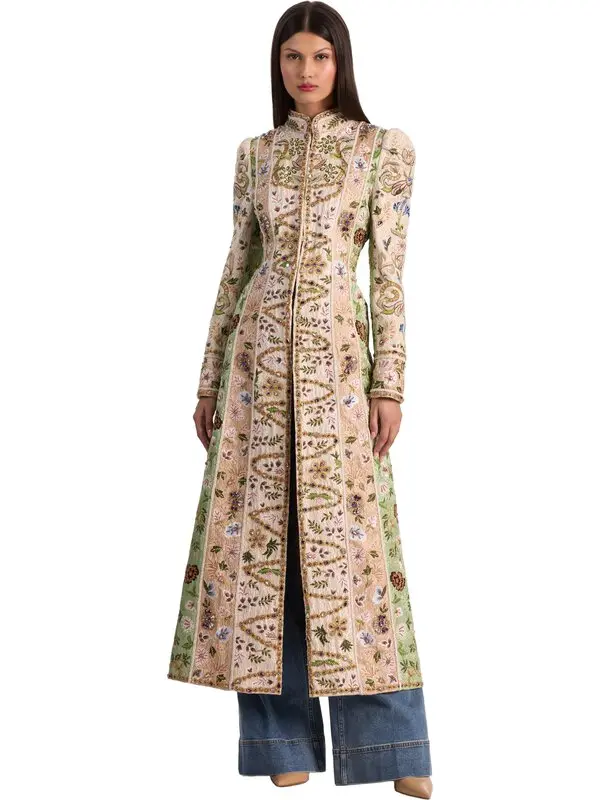 Alice + Olivia Embellished Maxi Coat - Champagne/multi