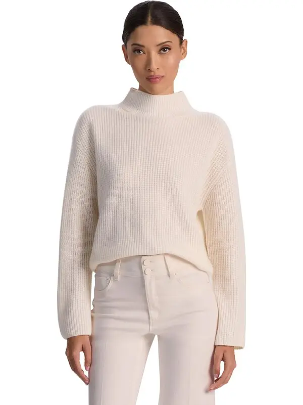 Alice + Olivia Nance Cashmere Ribbed Turtleneck Sweater - Ecru