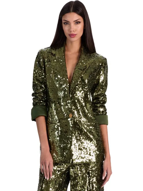 Alice + Olivia Quincy Sequin Blazer - Dark Olive