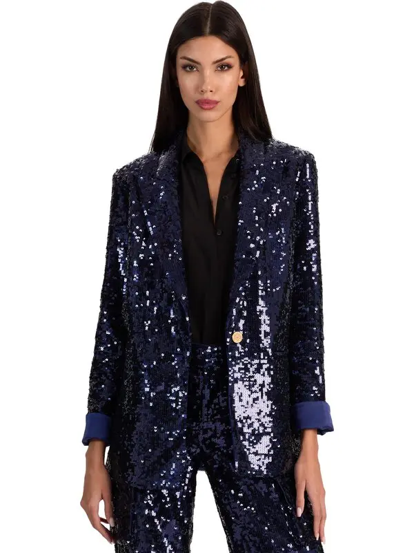 Alice + Olivia Quincy Sequin Blazer - Midnight Blue