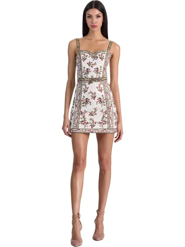 Alice + Olivia Katia Embroidered Mini Gown - Off White/multi
