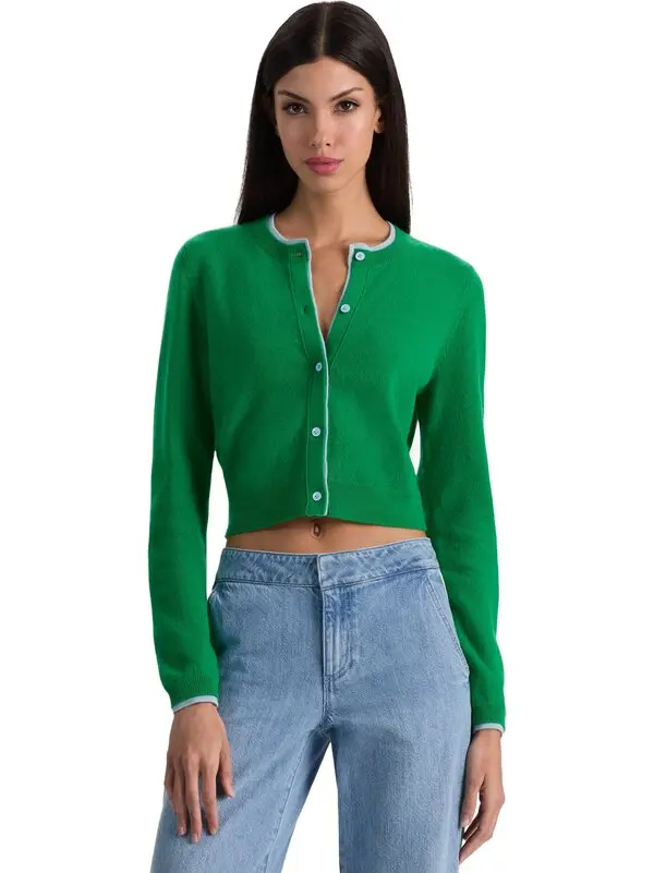 Alice + Olivia Dollie Two Tone Cashmere Cardigan - Green Apple/carolina Blue
