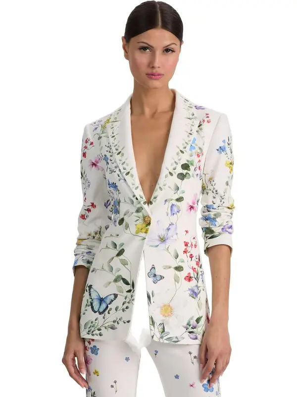 Alice + Olivia Breann Printed Blazer - Twisting Vines Off White