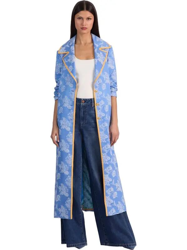 Alice + Olivia Levine Double Breasted Floral Jacquard Maxi Coat - Carolina Blue