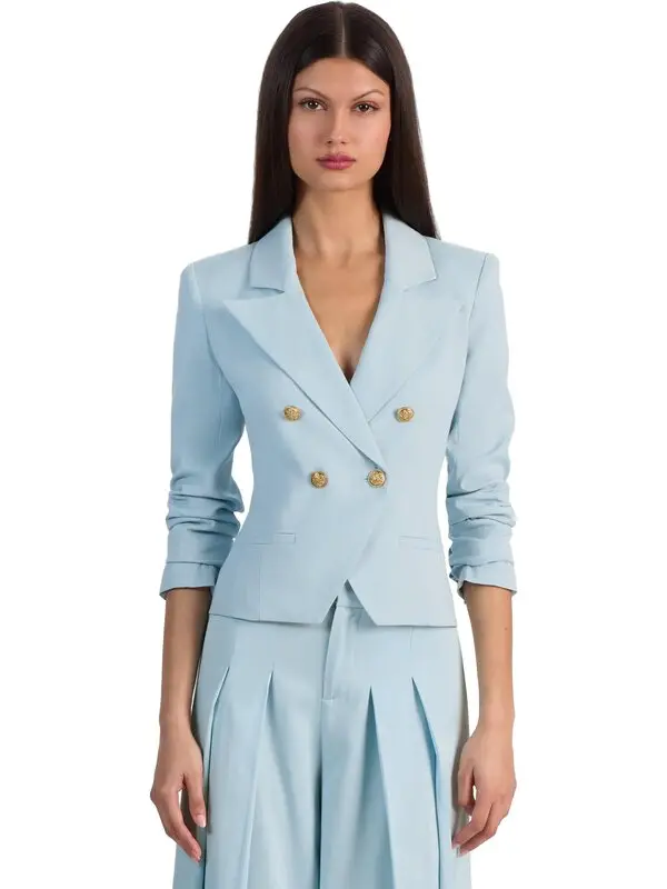 Alice + Olivia Sable Double Breasted Cropped Blazer - Carolina Blue