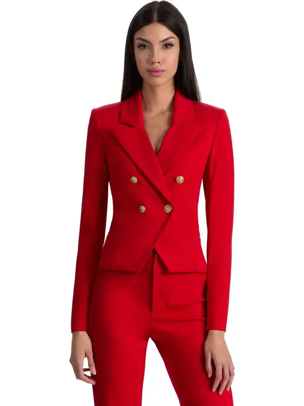 Alice + Olivia Sable Double Breasted Cropped Blazer - Chili Pepper