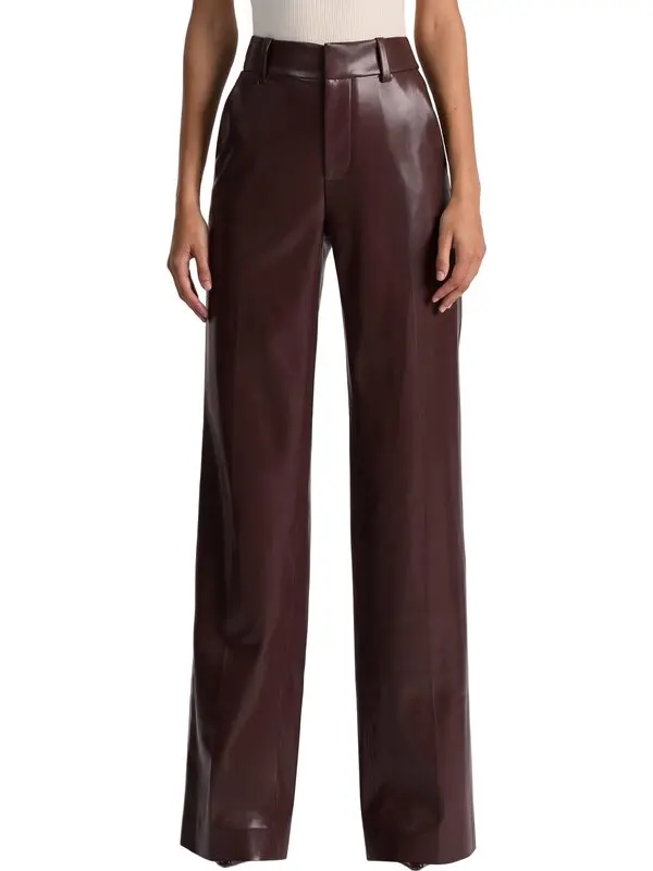 Alice + Olivia Alexander Vegan Leather Tailored Trousers - Dark Chocolate