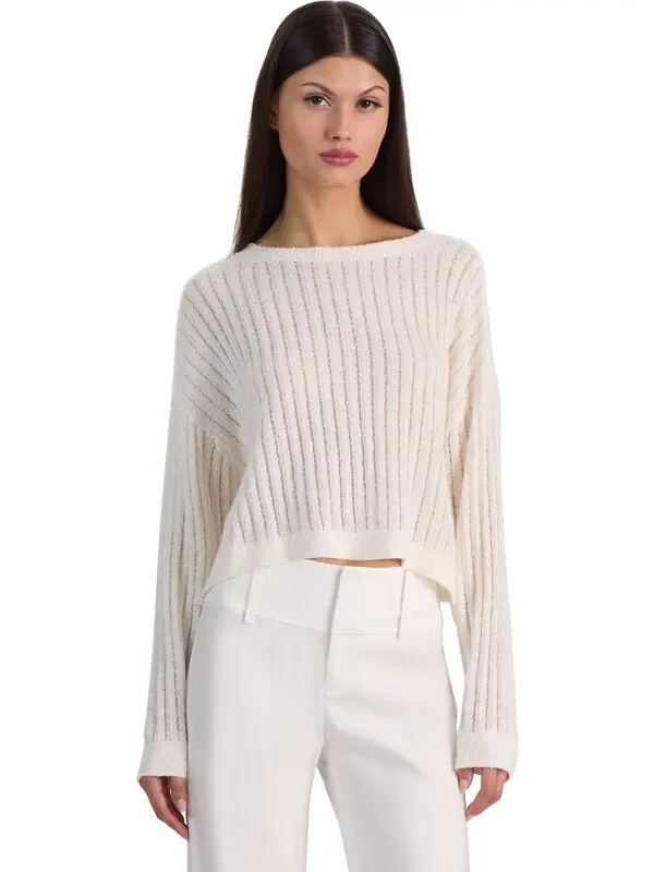 Alice + Olivia Mitchell Lightweight Textured Pullover - Soft White
