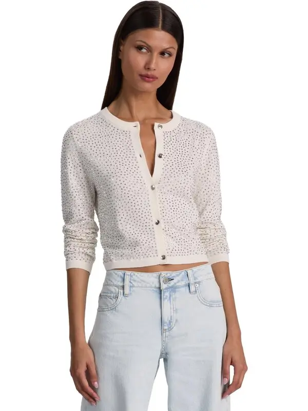 Alice + Olivia Carson Embellished Cropped Cardigan - Soft White