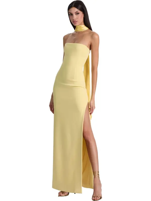 Alice + Olivia Strapless Maxi Dress With Detachable Scarf - Butter