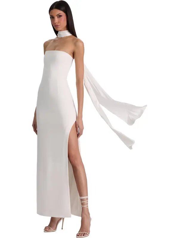 Alice + Olivia Strapless Maxi Dress With Detachable Scarf - Off White