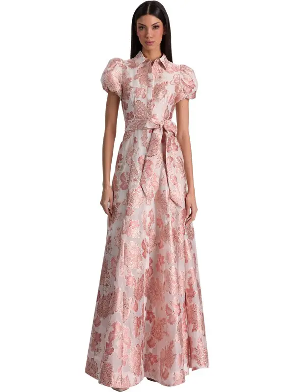 Alice + Olivia Henrietta Maxi Dress Metallic Floral Jacquard - English Rose