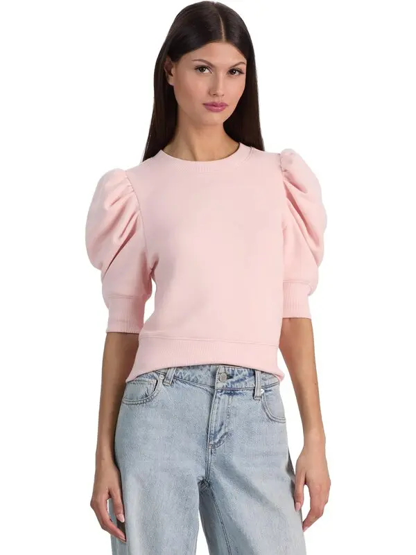 Alice + Olivia Tyler Puff Sleeve Crewneck Sweatshirt - English Rose