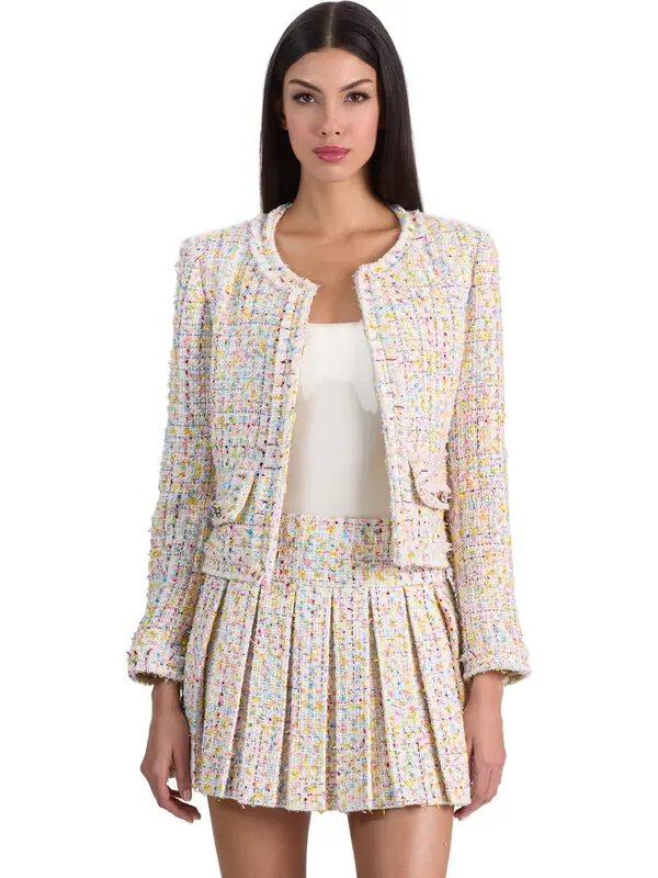 Alice + Olivia Landon Cropped Tweed Jacket - Off White/multi