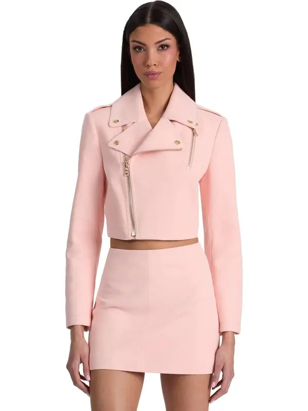 Alice + Olivia Krishna Suede Cropped Moto Jacket - English Rose