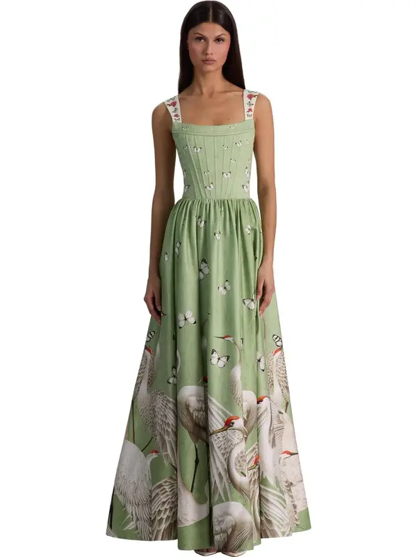 Alice + Olivia Guinevere Bustier Maxi Dress - Drift Light Sage