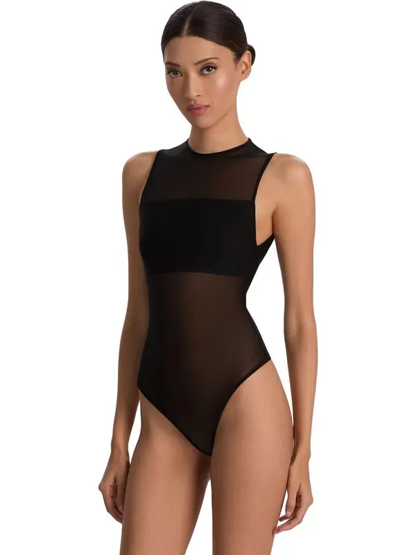 Alice + Olivia Sleeveless Sheer Mesh Bodysuit - Black