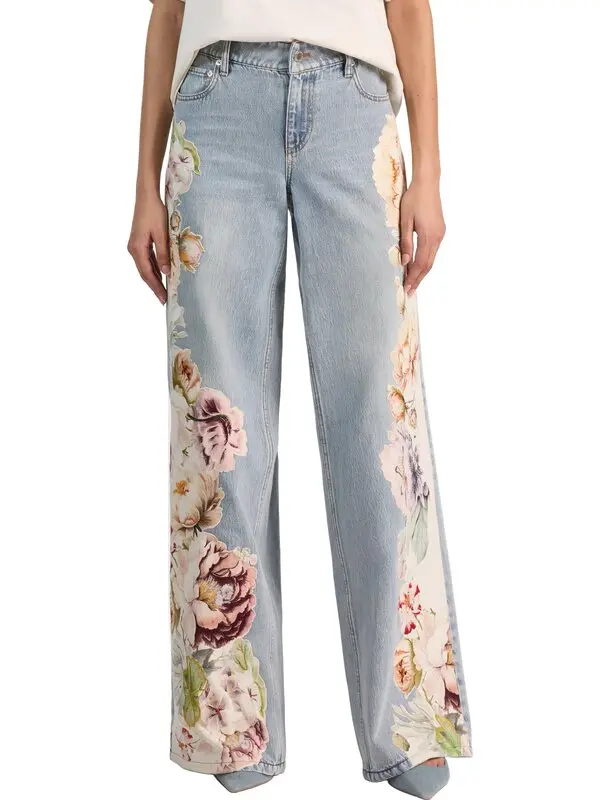 Alice + Olivia Wide Leg Embroidered Jeans - Sierra Vintage/multi