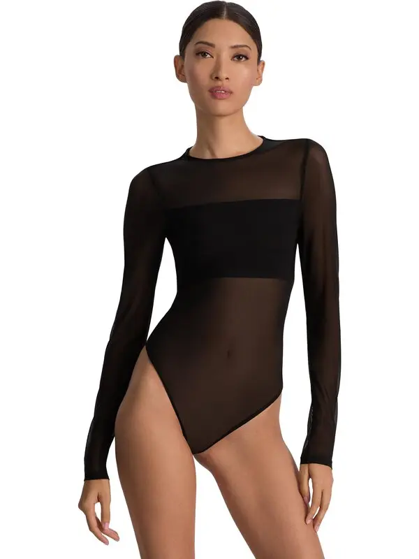 Alice + Olivia Mesh Long Sleeve Bodysuit - Black