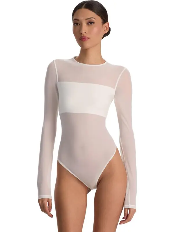 Alice + Olivia Long Sleeve Mesh Bodysuit - Off White