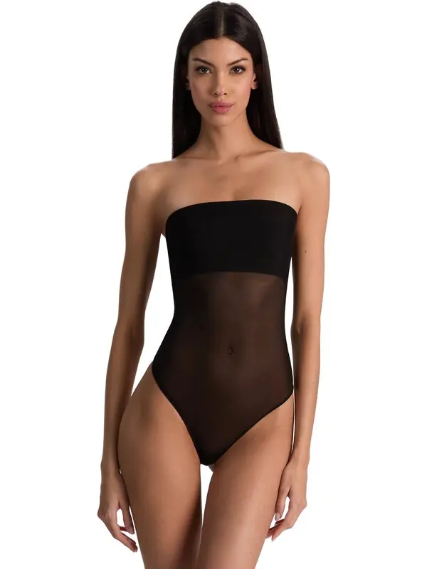 Alice + Olivia Strapless Mesh Bodysuit - Black