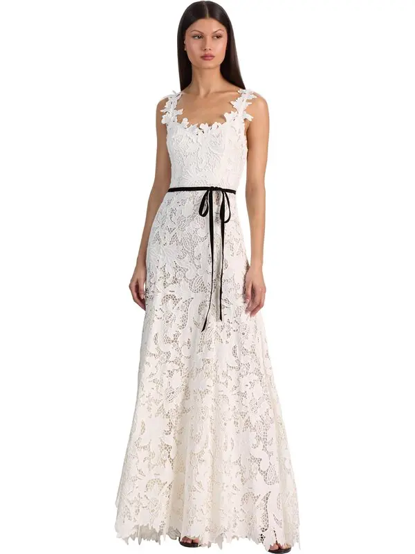 Alice + Olivia Calla Embroidered Lace Maxi Dress - Off White