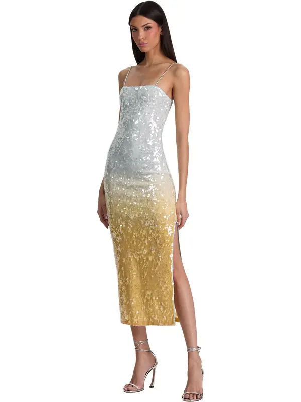 Alice + Olivia Fifi Sequin Midi Dress - Clear Skies