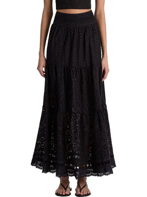 Alice + Olivia Leona Embroidered Midi Skirt - Black
