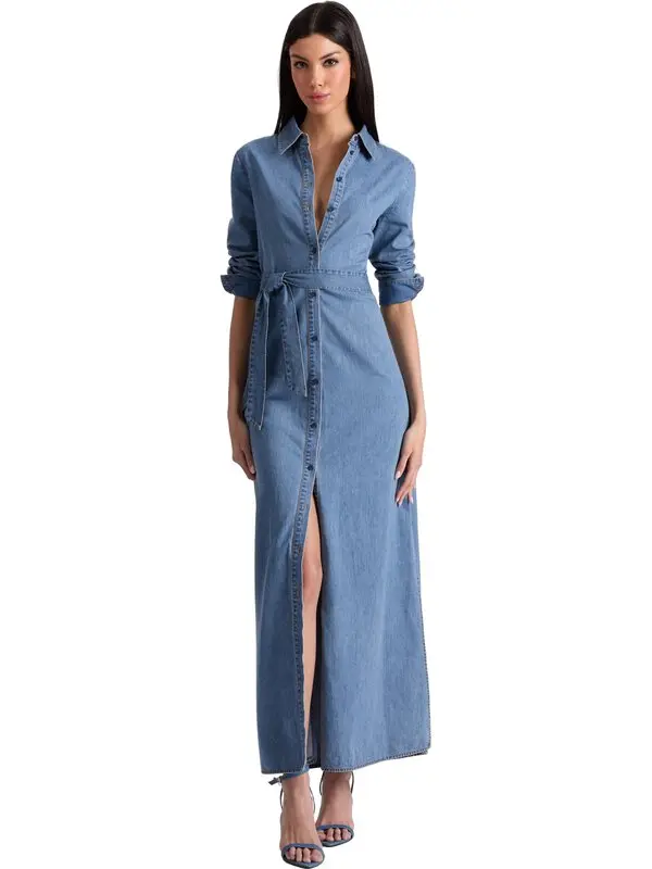 Alice + Olivia Chassidy Denim Maxi Shirt Dress - Peyton Vintage Blue