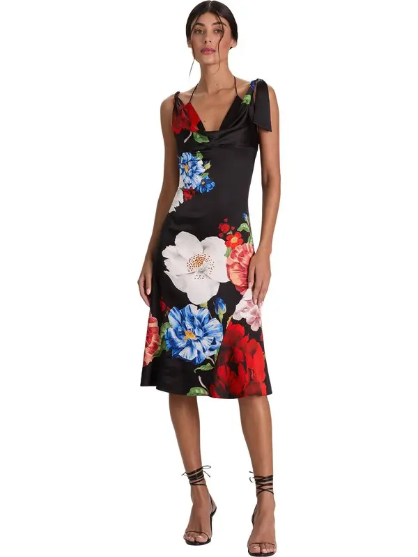 Alice + Olivia Abigail Floral Print Midi Dress - Endless Blossom Lg Black