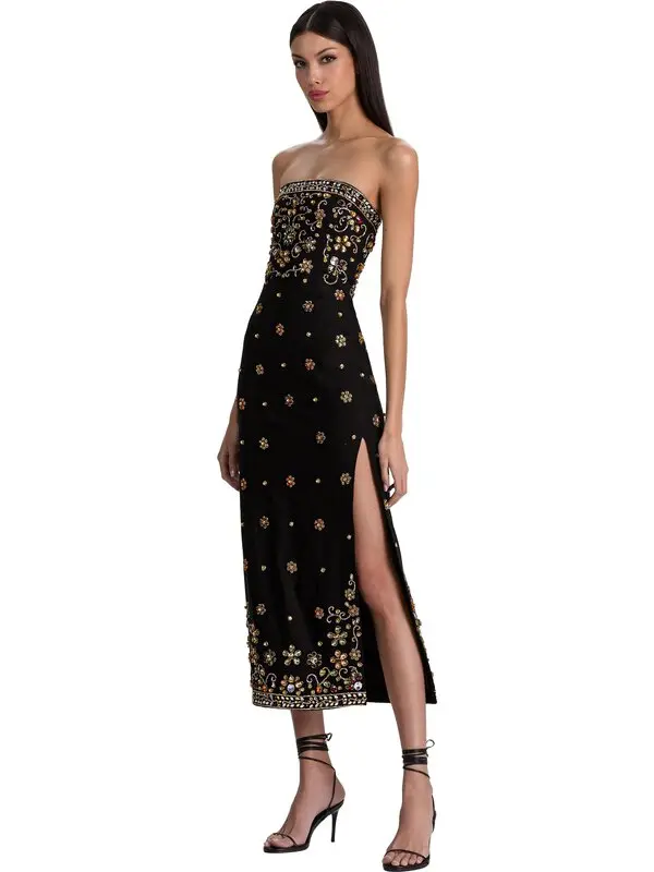 Alice + Olivia Nina Embellished Strapless Midi Dress - Black/multi
