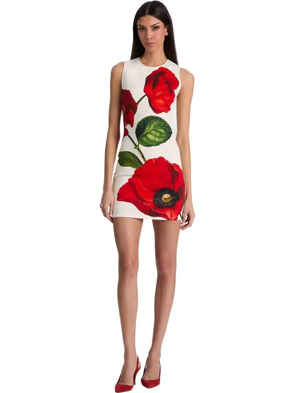 Alice + Olivia Wynell Fitted Mini Dress With Floral Print - Summer Poppy