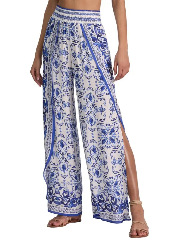Alice + Olivia Larissa Open Pleat Wide Leg Printed Viscose Pants - Solstice
