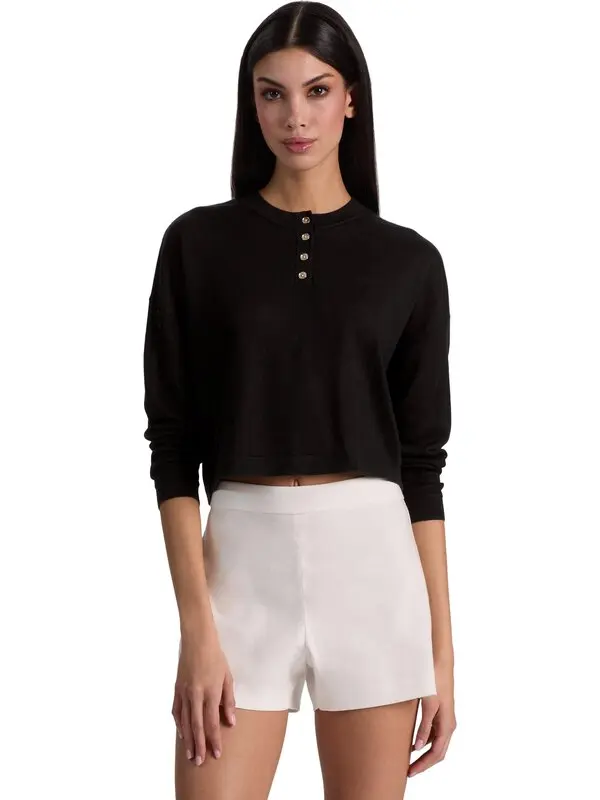Alice + Olivia Alaina Linen Henley - Black