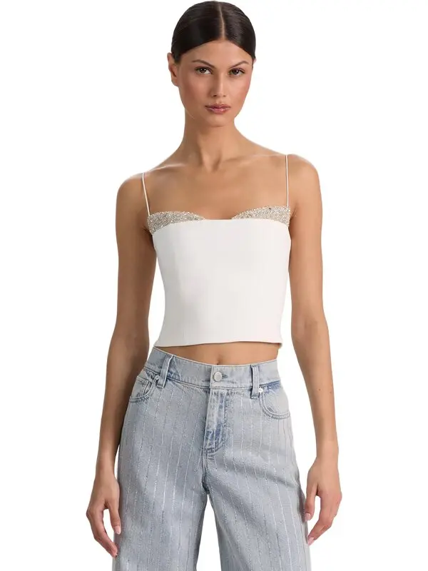 Alice + Olivia Hallie Embellished Bustier Top - Off White/crystal