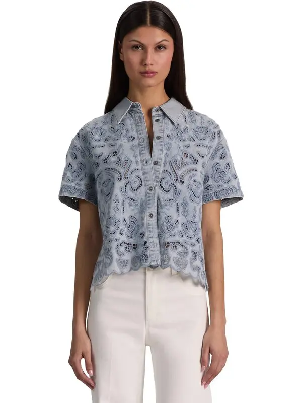 Alice + Olivia Lane Eyelet Denim Button-down Shirt - Sierra Light Blue