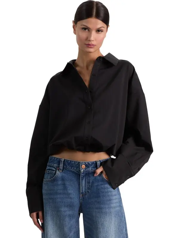 Alice + Olivia Tobie Cinched Button-down Crop Shirt - Black