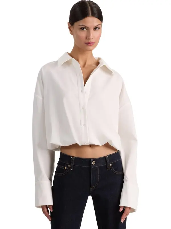 Alice + Olivia Tobie Cinched Button-down Crop Shirt - Off White