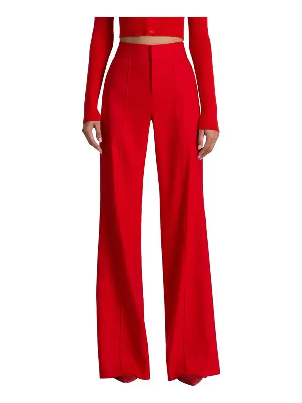 Alice + Olivia Dylan Linen Blend Wide Leg Trousers - Chili Pepper