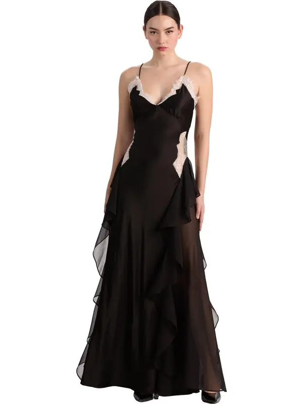 Alice + Olivia Shelba Ruffled Gown - Black/off White