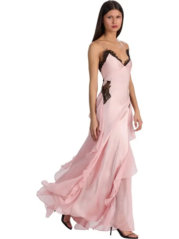 Alice + Olivia Shelba Ruffled Gown - English Rose/black