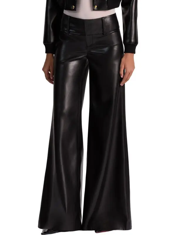 Alice + Olivia Vegan Leather Wide Leg Pant - Black